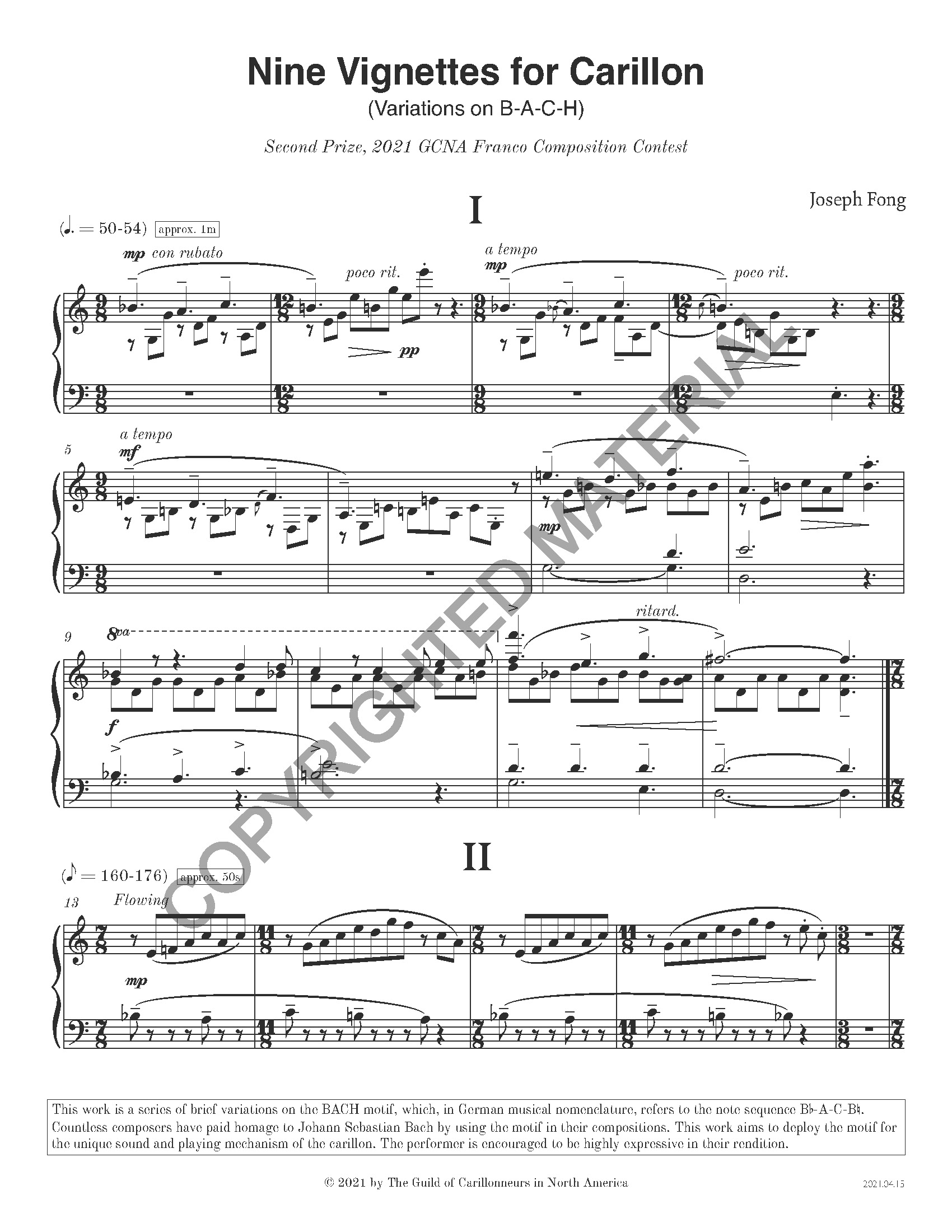 Nine Vignettes for Carillon – Joseph Fong Music